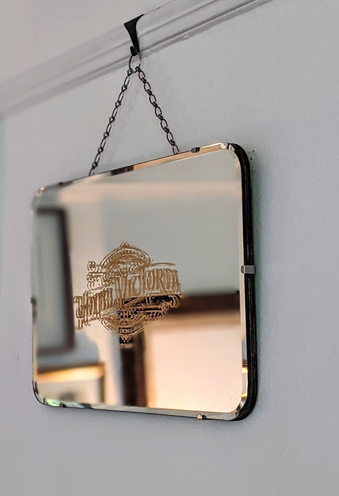 Vintage Advertising Mirror, Frameless Wall Mirror With Chain and Golden ...