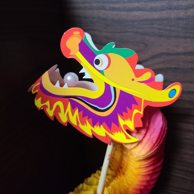 DIY Dragon Dance Hand Puppet Kit: Chinese New Year Craft (29” Dragon ...