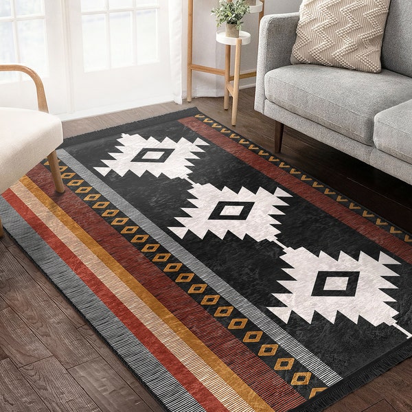 Black and White Southwestern Area Rug - Etsy