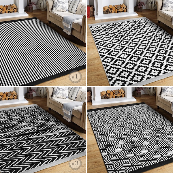 Geometric Black and White Rug - Etsy