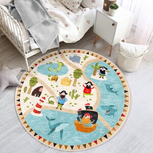 Pirate Nursery Rugtreasure Playmat for Kids Roomshark Toddler Round ...