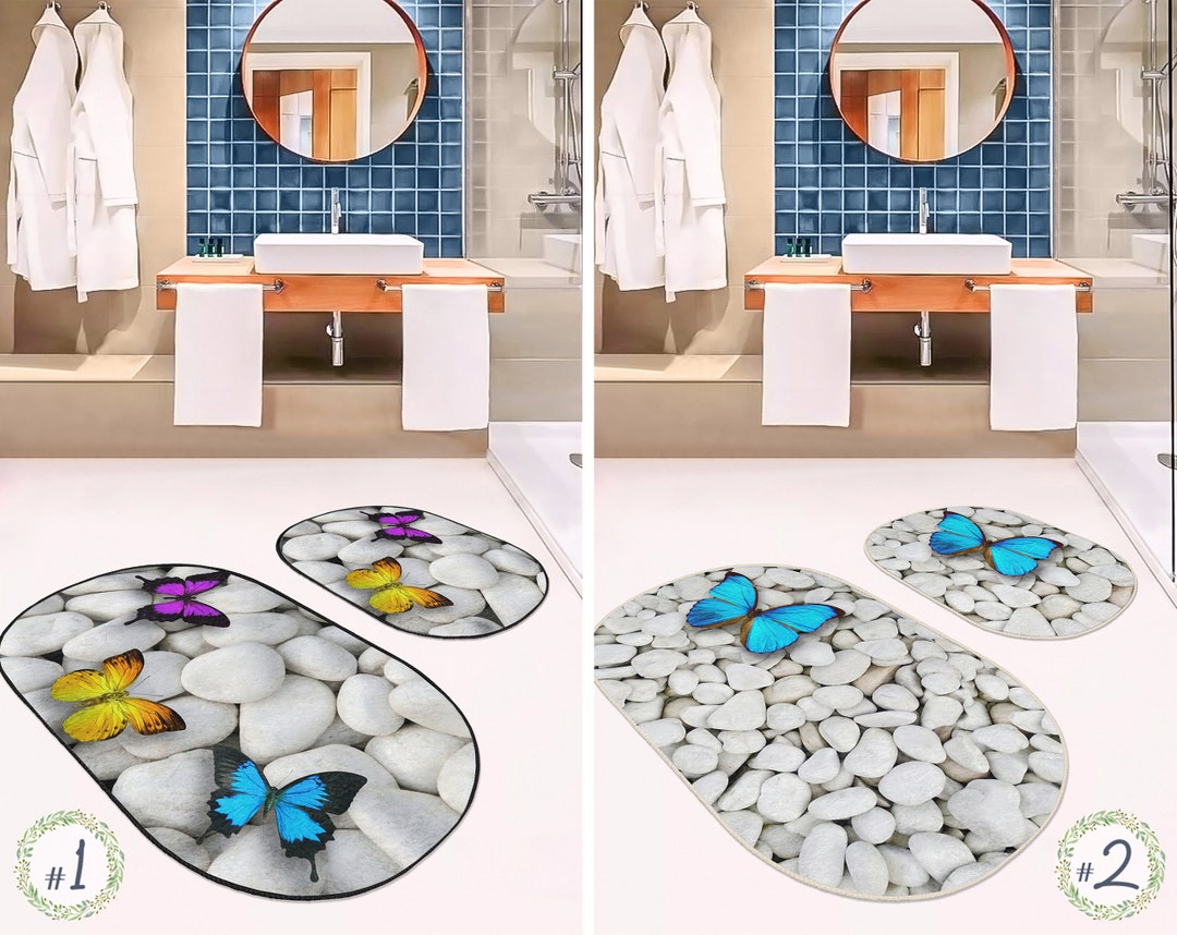 Set of 2 Butterfly Bath Rug Setvibrant Anti Slip Floor Mat3d Printed ...