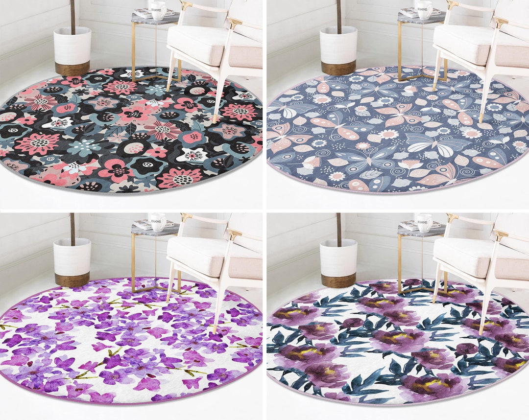 Floral Round Rugflower Floor Carpetrustic Non Slip Circle Rugsgarden ...