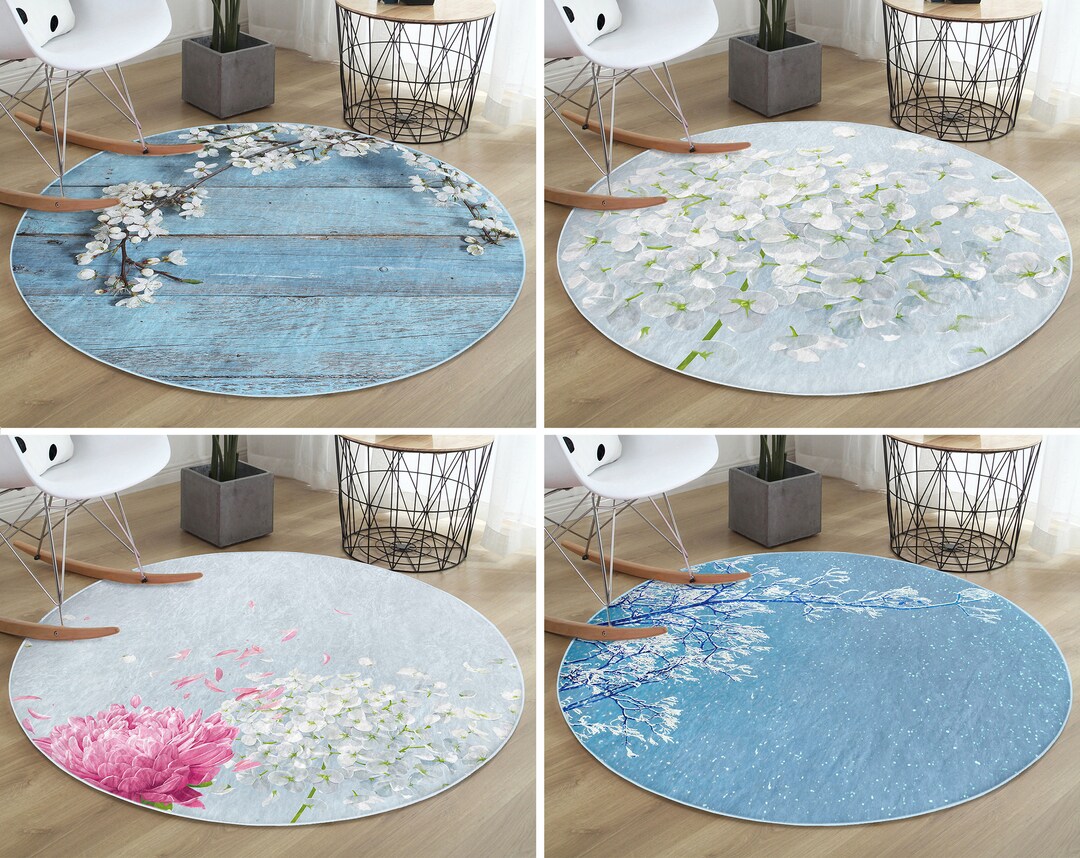 Realhomes Floral Round Rugbotanical Floor Carpetgarden Non Slip Circle ...