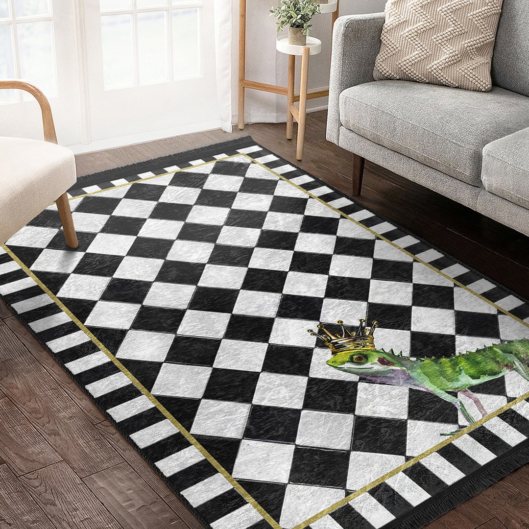 Frog Area Rugblack Argyle Runnerprince Non Slip Carpetcheckered Floor ...
