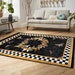 Check Area Rug-black Floral Carpet-traditional Anti Slip Rug-retro ...