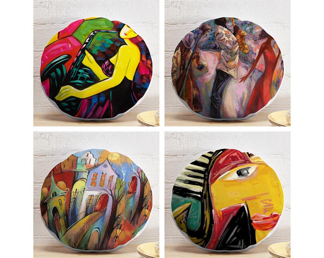 Set of 4 Onedraw Bohemian Round Pillow Covers Rustic Circle Pillow Case ...
