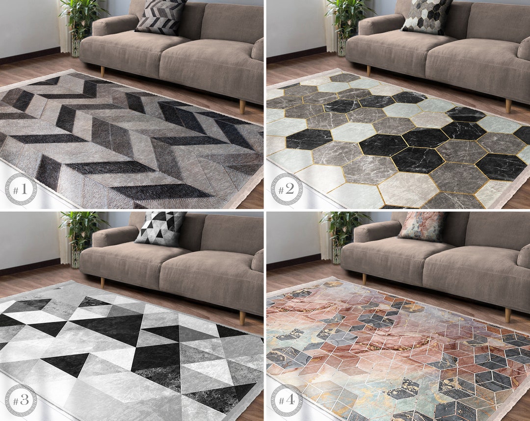 Herringbone Area Rug Black Chevron Carpet Isometric Cube Anti Slip Rug ...