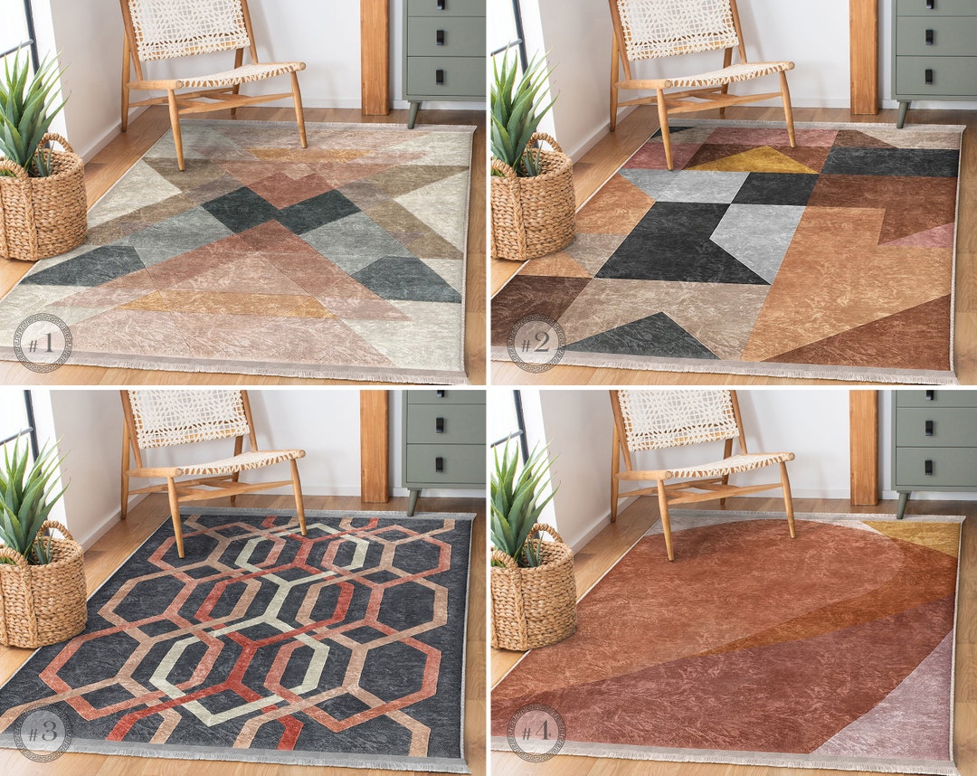 Geometric 4x6 Area Rug Brown Triangle Carpet Tribal Anti - Etsy