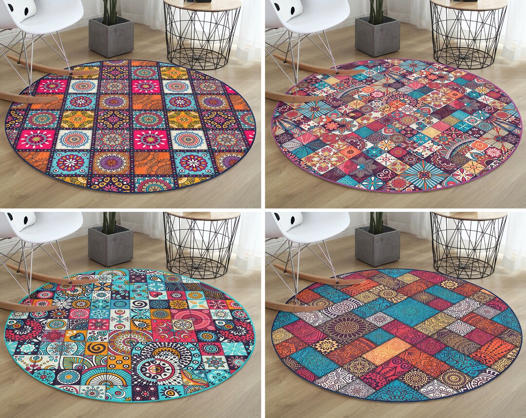 Terracotta Round Rugtraditional Floor Carpetethnic Non Slip Circle ...