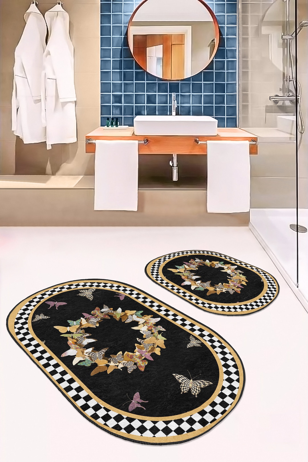 Checkers Bath Rug Setchecky Anti Slip Floor Matchessboard Wreath Black ...