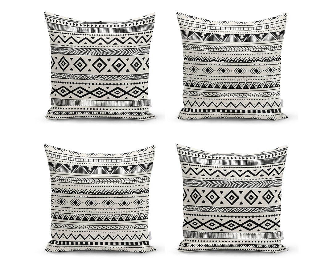 Set of 4 Nordic Pattern Throw Pillow Covers Tradition Triangle Sofa Bed ...