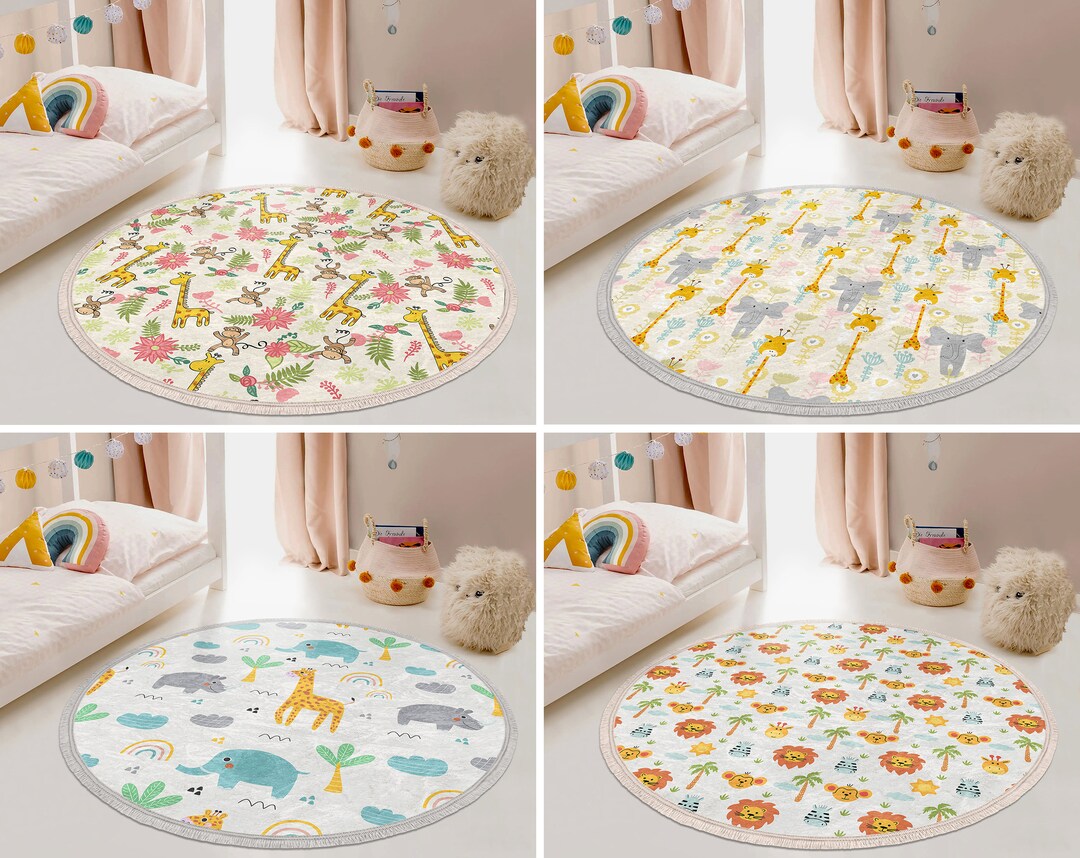 Giraffe Round Rugelephant Circle Rug With Tasselslion Floor Carpet With ...