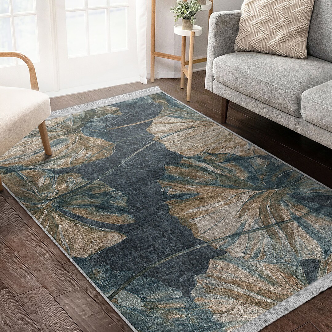 Giant Leaf Area Rugplant Runnertropical Non Slip Carpetherbs Faded ...