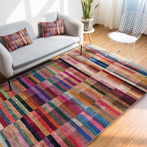 Boho Area Rug Orange Colorful Carpet Multi Color Anti Slip Rug ...