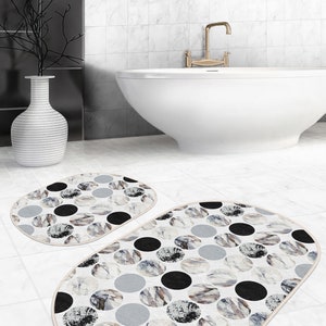 Geometric Bath Rug Setmid Century Anti Slip Floor Matmarble Gray Non ...