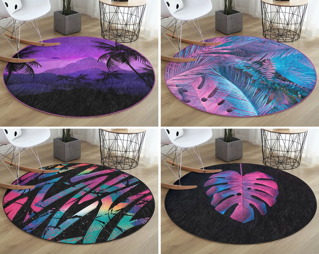Realhomes Tropical Round Rugforest Floor Carpetpalm Non Slip Circle ...