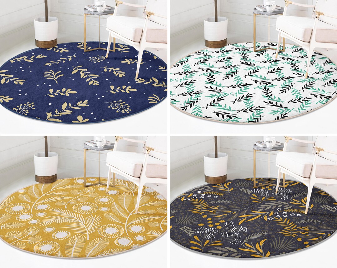 Realhomes Rustic Round Rugplant Floor Carpetfloral Non Slip Circle ...