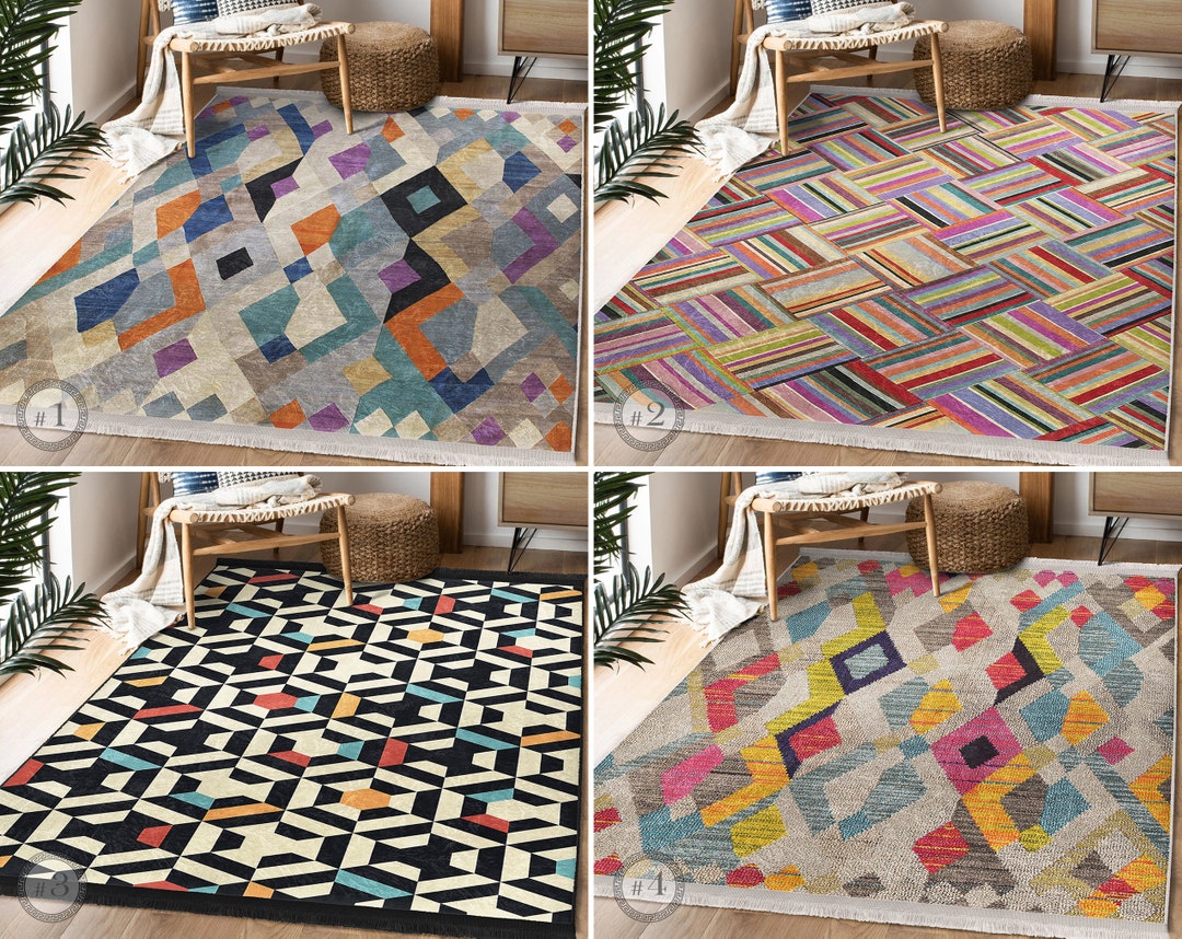 Herringbone Area Rug Purple Diamond Carpet Boho Anti Slip Rug Colorful ...