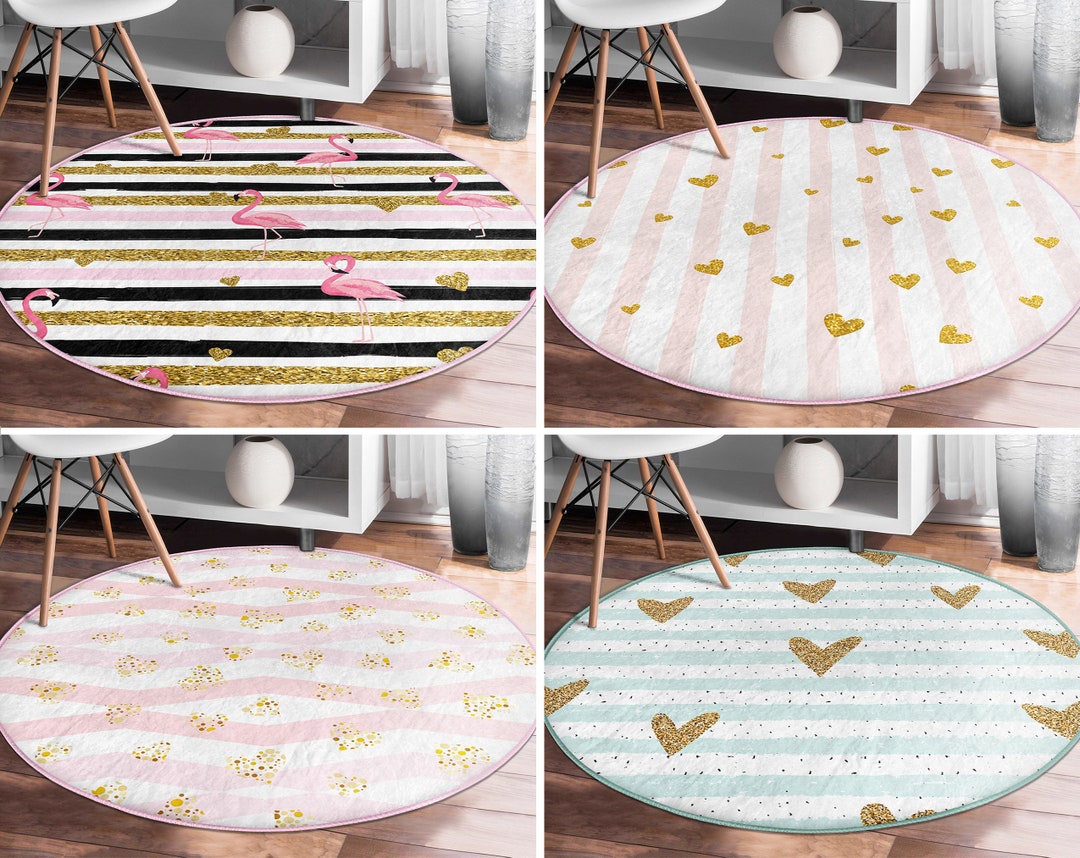 Realhomes Striped Round Rugheart Floor Carpetgold Non Slip - Etsy