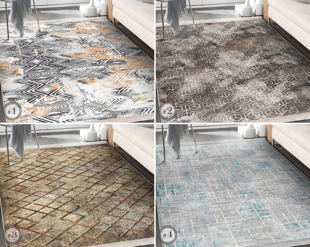 Isometric Cube Area Rug Beige Zigzag Carpet Geometric Anti Slip Rug ...