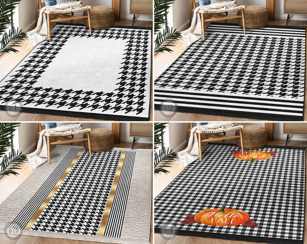 Houndstooth Area Rug Black Striped Carpet Fall Anti Slip Rug Pumpkin ...
