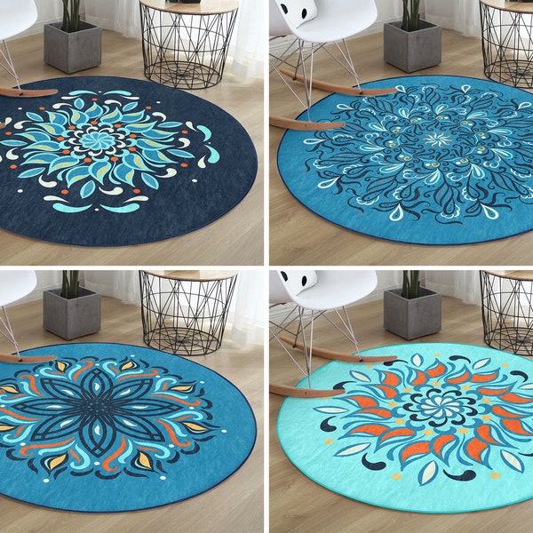 Blue Round Rug - Etsy