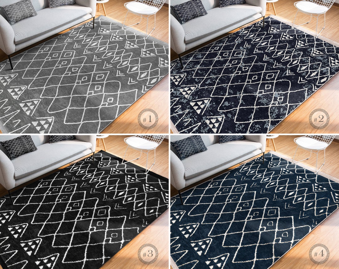 Aztec Area Rug Black Native American Carpet Farmhouse Anti Slip Rug ...