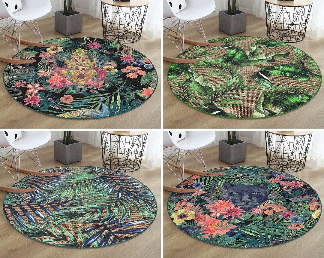 Realhomes Jungle Round Rugpanther Floor Carpettropical Non Slip Circle ...