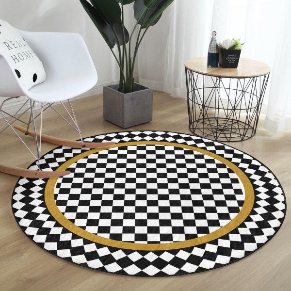 Black and Gold Round Rug - Etsy