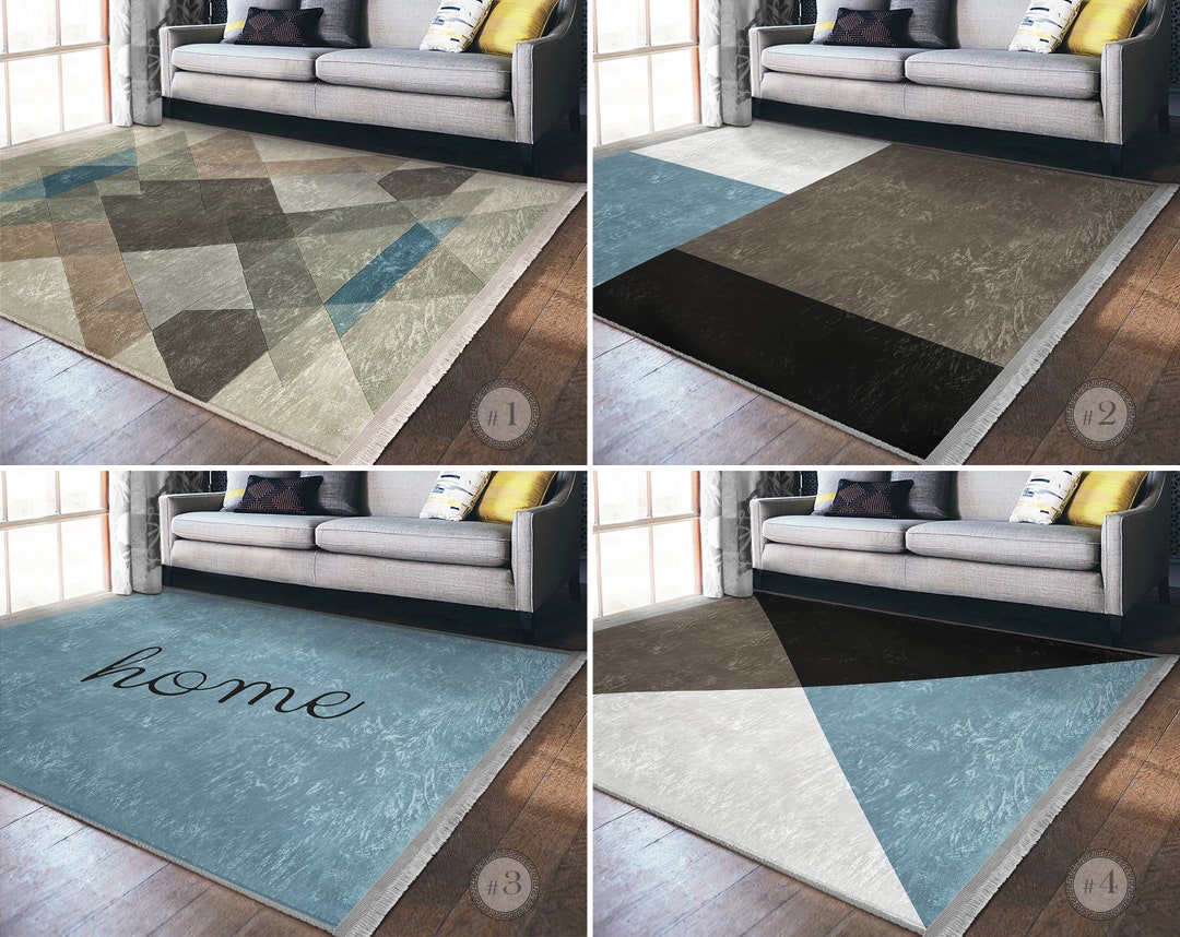 Contemporary Area Rug Blue Triangle Carpet Boho Anti Slip Rug ...