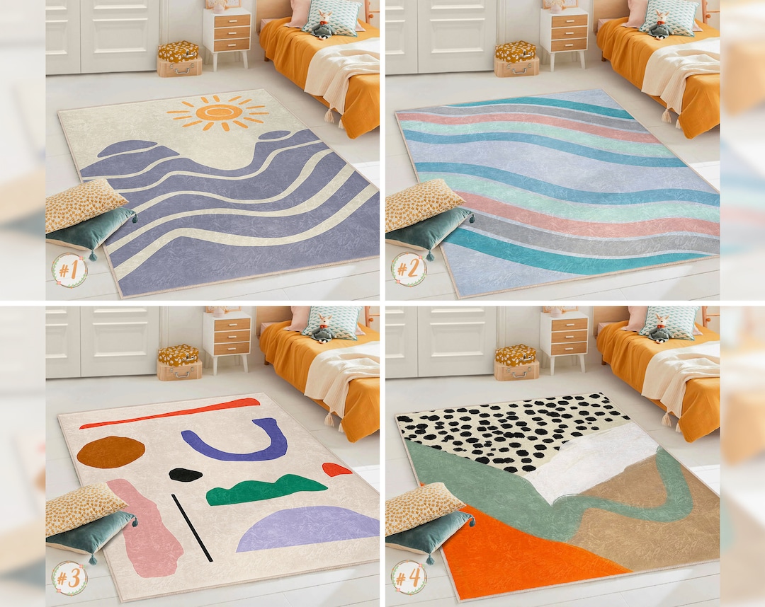 Boho Newborn Rugmid Century Rectangular Toddler Carpetabstract Nursery ...