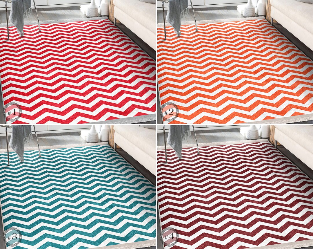 Zigzag Area Rug Red Herringbone Carpet Chevron Anti Slip Rug Striped ...