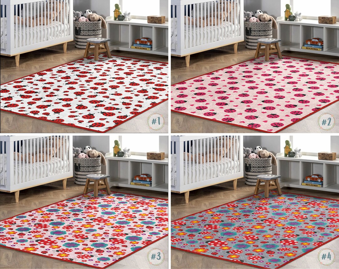 Ladybug Activity Rugdaisy Rectangular Toddler Carpetwatercolor Nursery ...
