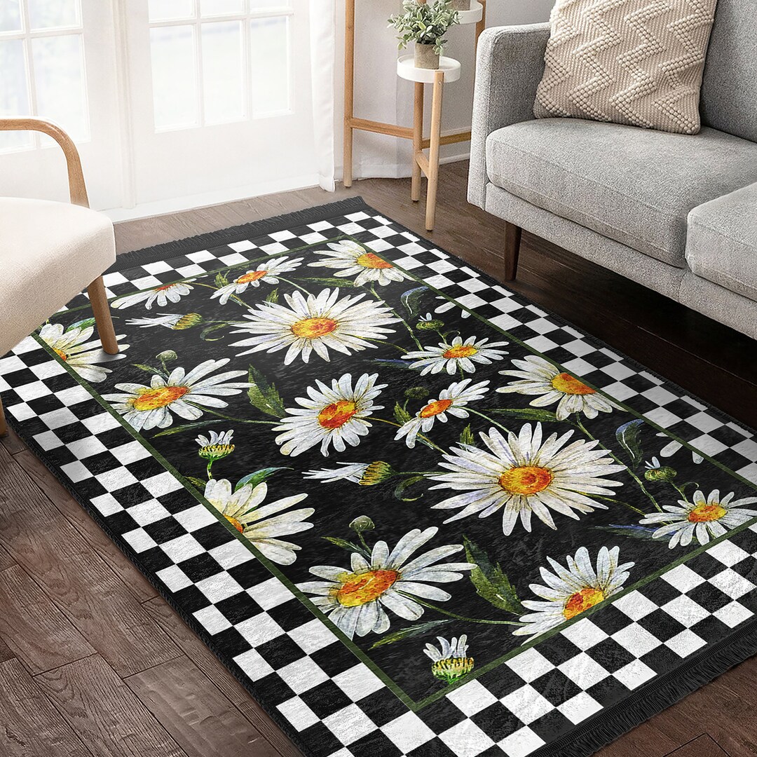 Daisy Area Rugblossom Runnerbloom Non Slip Carpetcheckers Checkboard ...