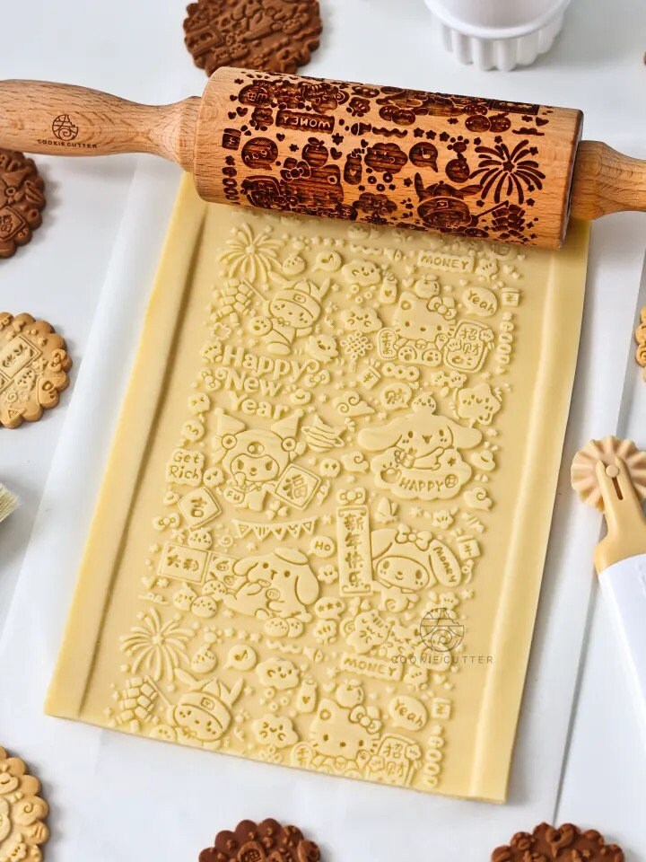Sanrio Happy New Year Rolling Pin,embossing Cookie Roller ,cutter ...