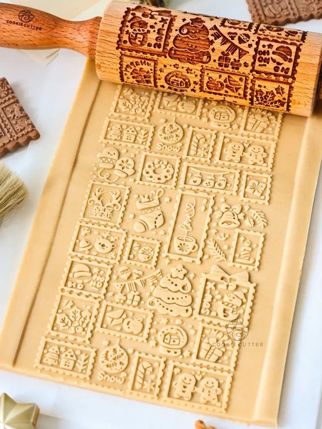 Christmas Rolling Pin,embossing Cookie Roller ,cutter , Biscuit Roller ...