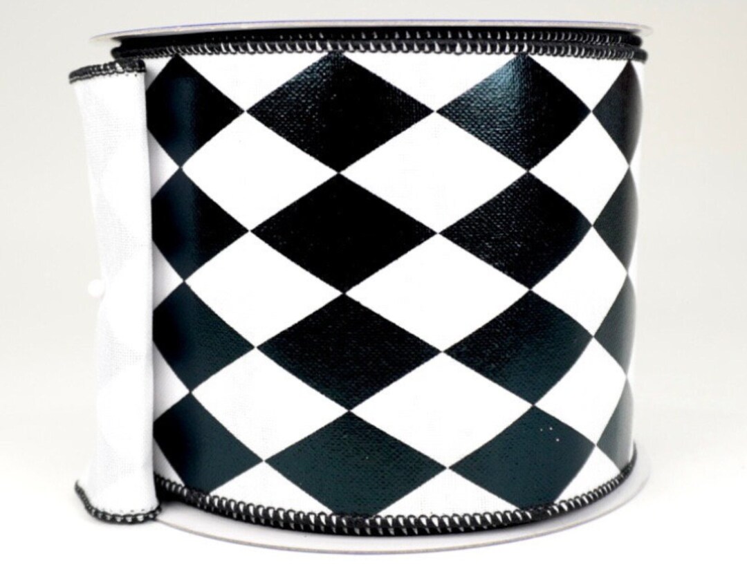 Foil Jester Diamond Black/white Ribbon-4x10yd - Etsy