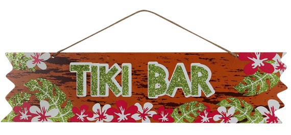 TIKI BAR Glittery Wooden Luau Sign | Etsy