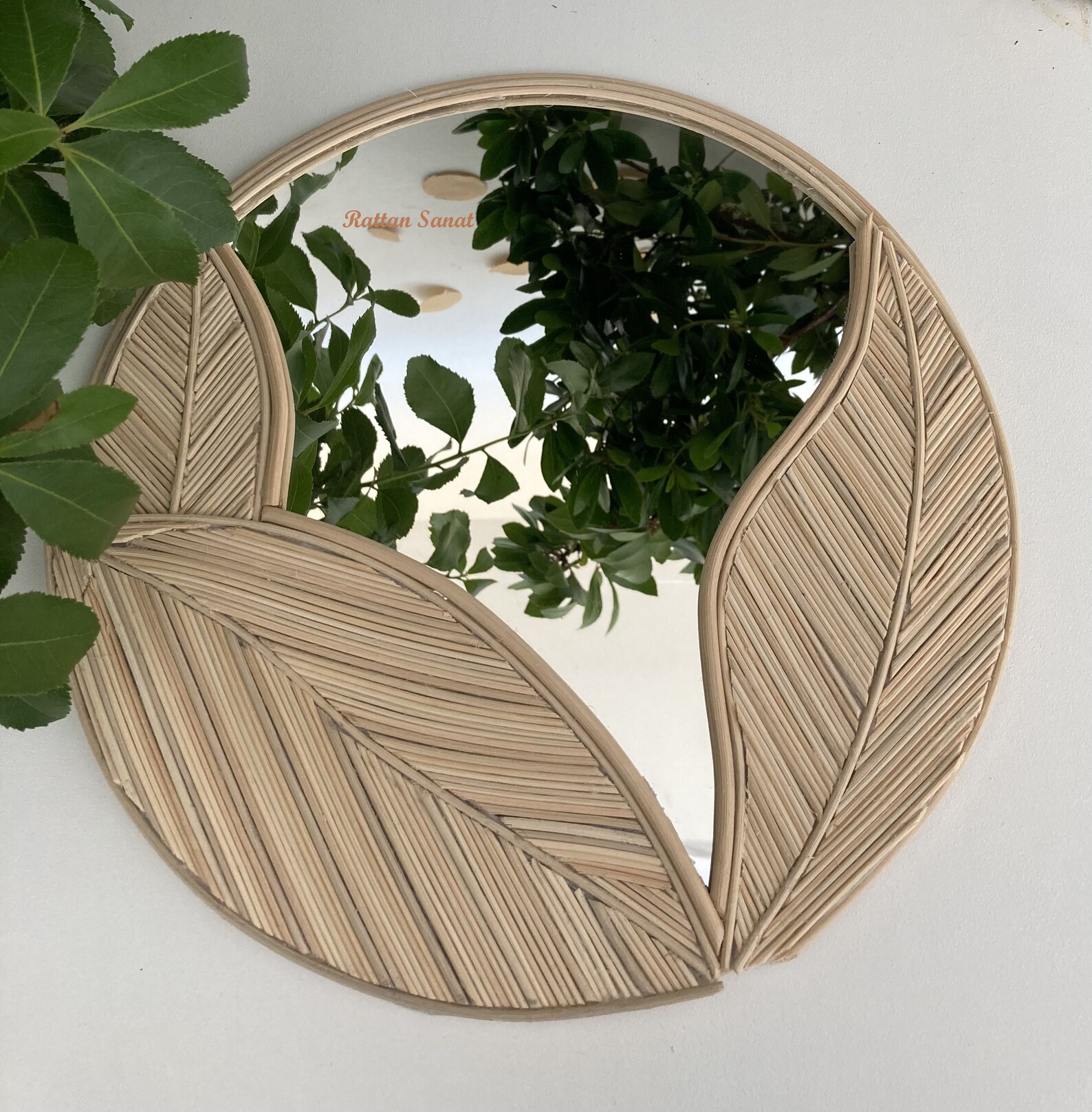 Rattan Tropical Leaf Texture Mirror Round Mirror Leaf Design - Etsy