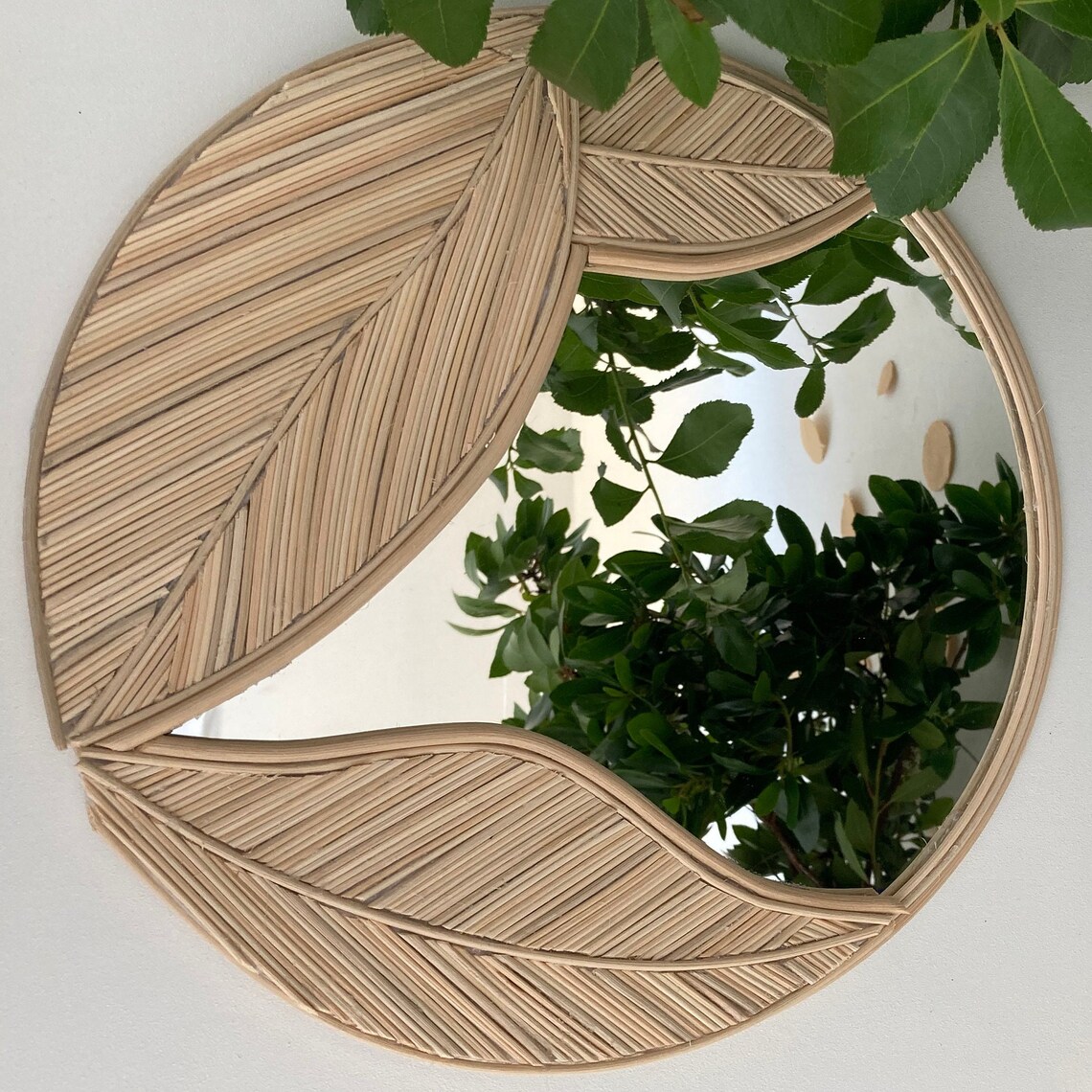 Rattan Tropical Leaf Texture Mirror Round Mirror Leaf Design - Etsy