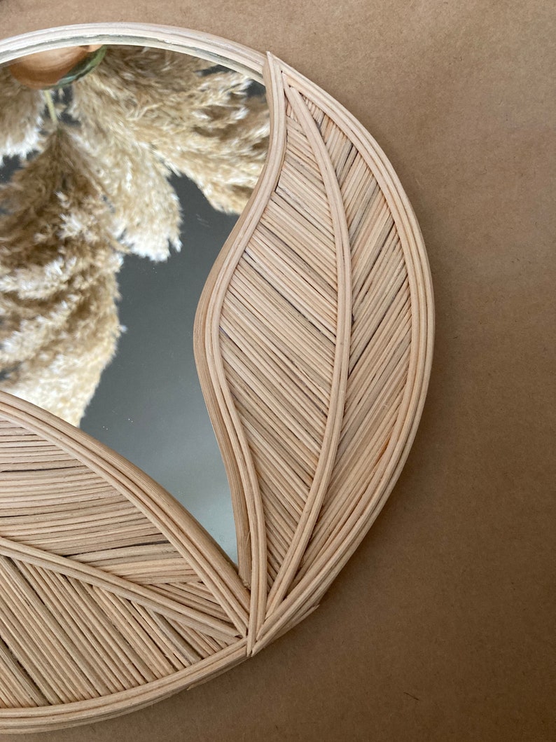 Rattan Tropical Leaf Texture Mirror Round Mirror Leaf Design - Etsy