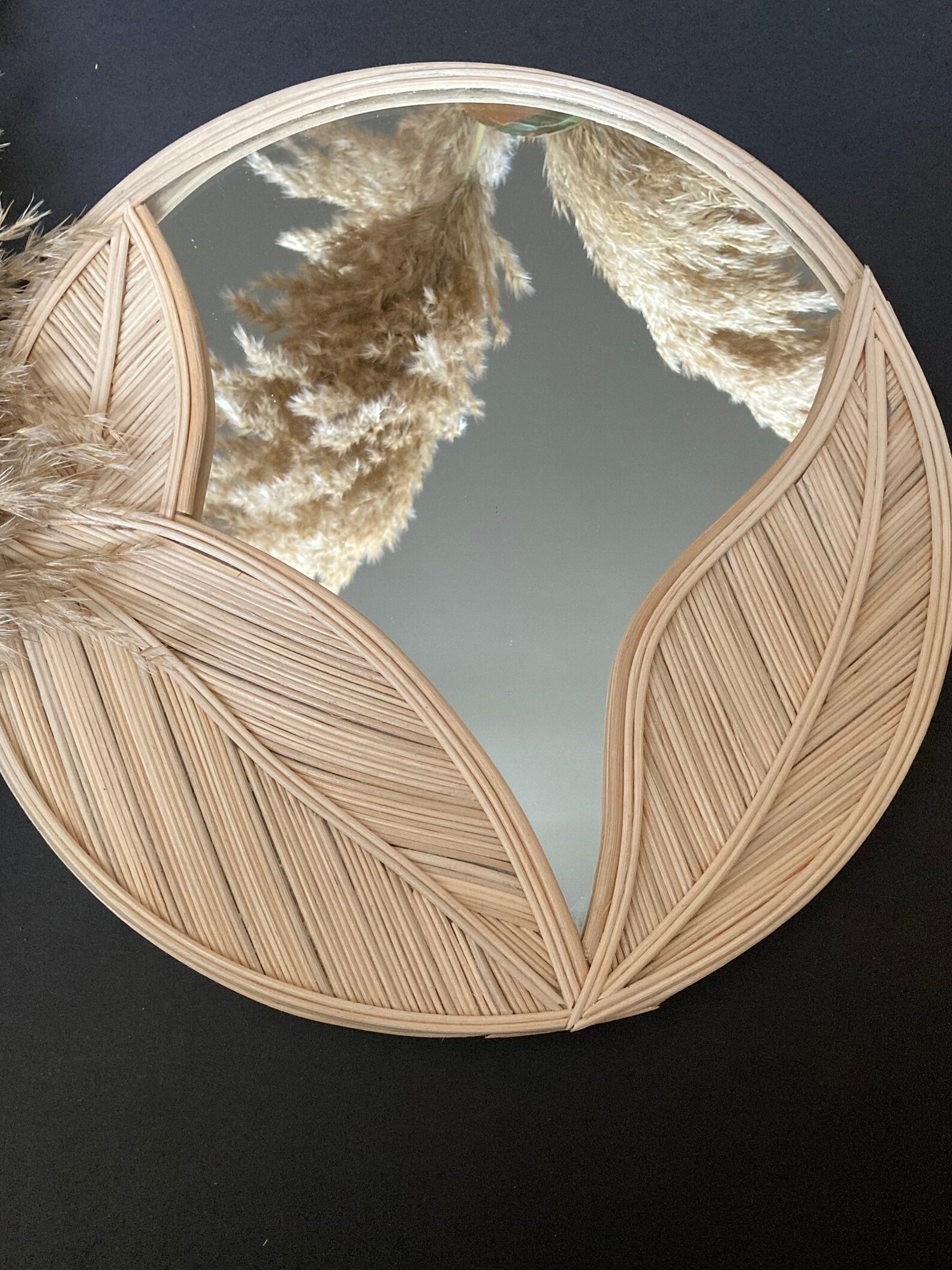 Rattan Tropical Leaf Texture Mirror Round Mirror Leaf Design - Etsy