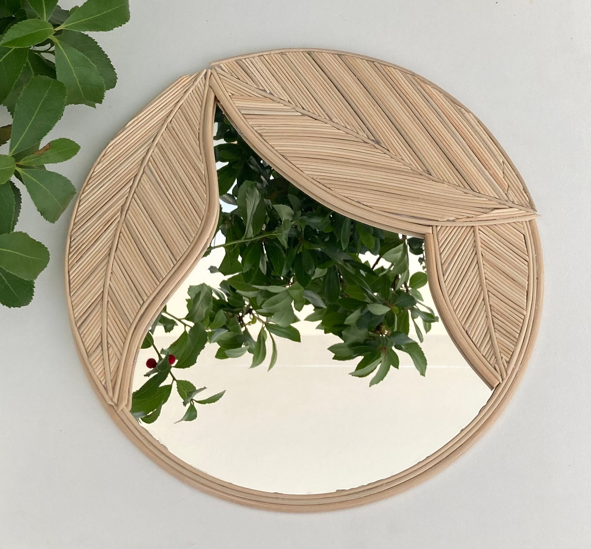 Rattan Tropical Leaf Texture Mirror Round Mirror Leaf Design - Etsy