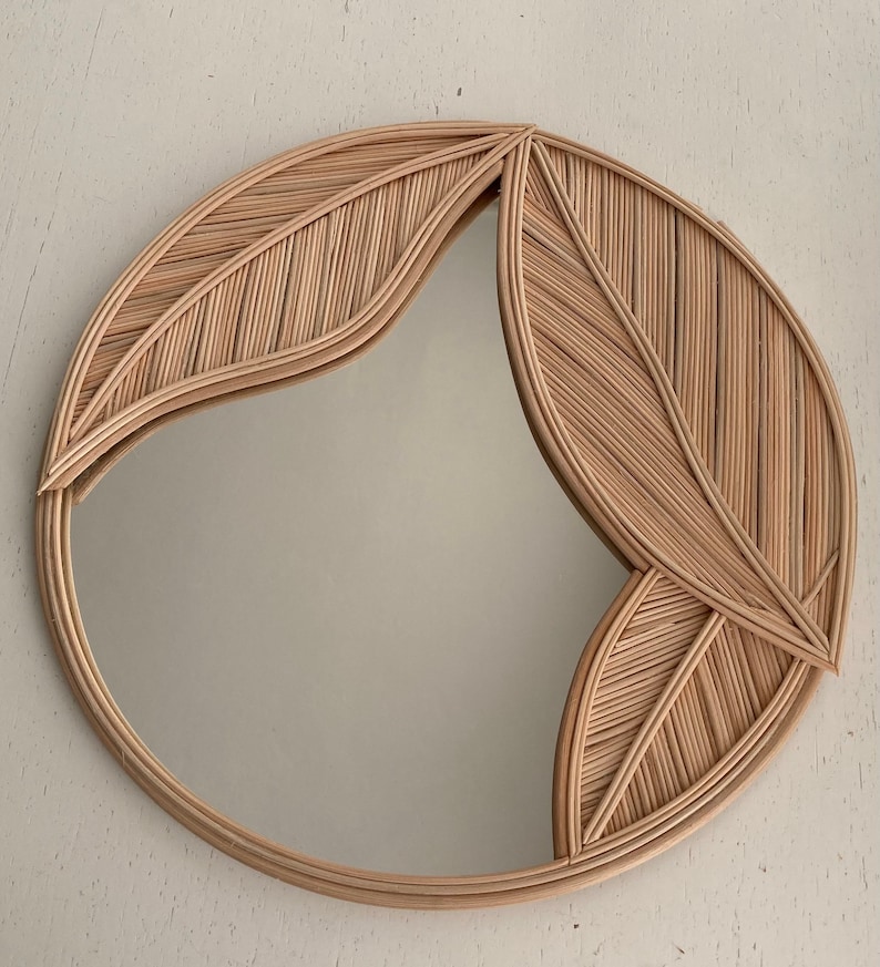 Rattan Tropical Leaf Texture Mirror Round Mirror Leaf Design - Etsy