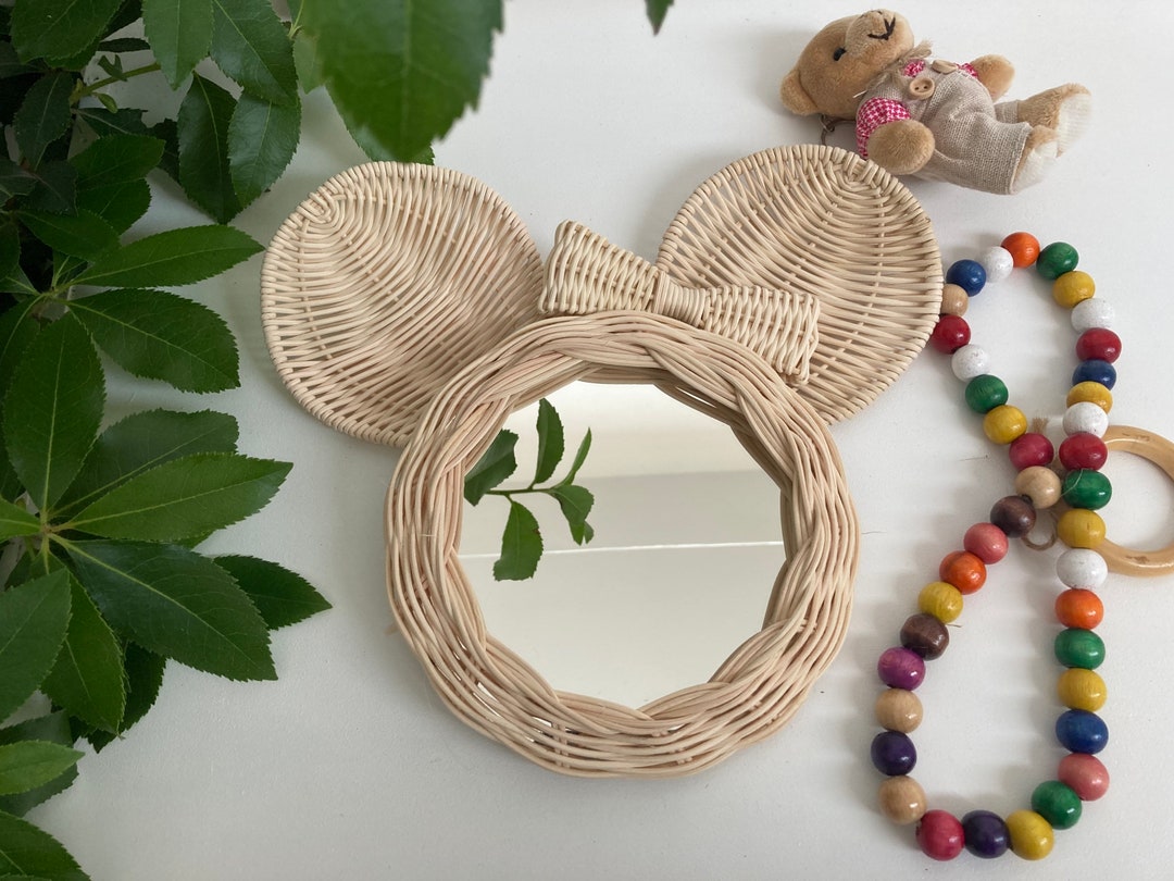 Rattan Cute Mouse Ear Mirror, Nursey Mirror Decor, Boho Wall Decor - Etsy