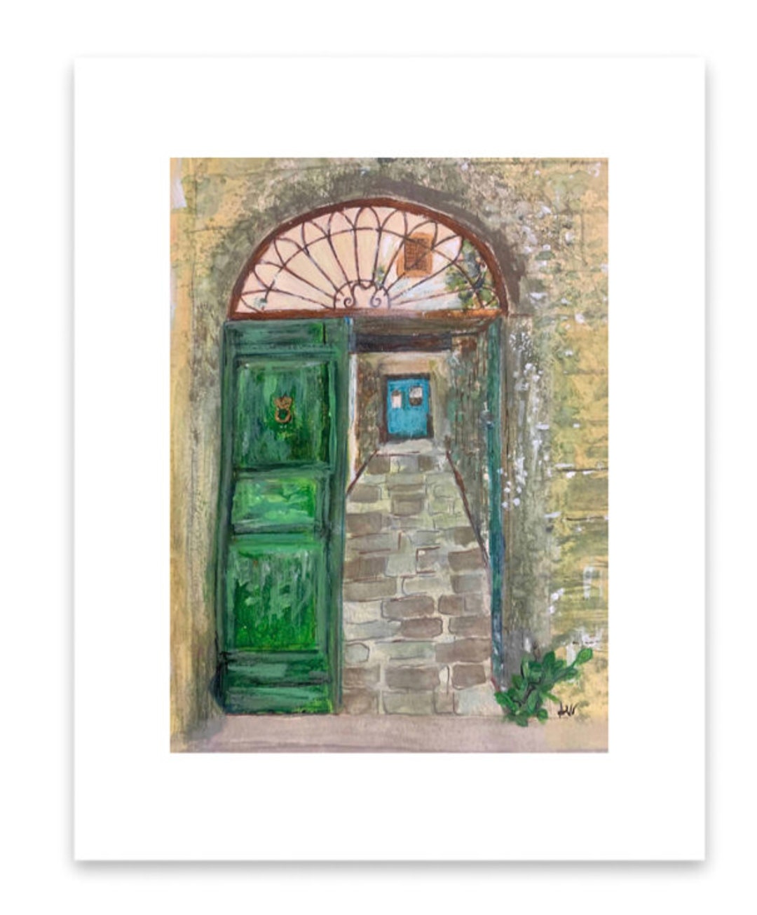 Original Watercolor Green Door Wall Art - Etsy