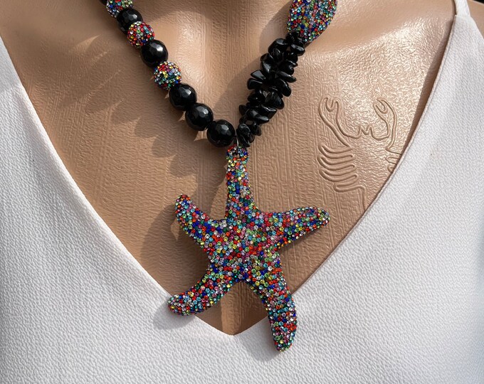 Chunky Necklace,onyx Stone Oversized Starfish Pendant Necklace,big Bold ...