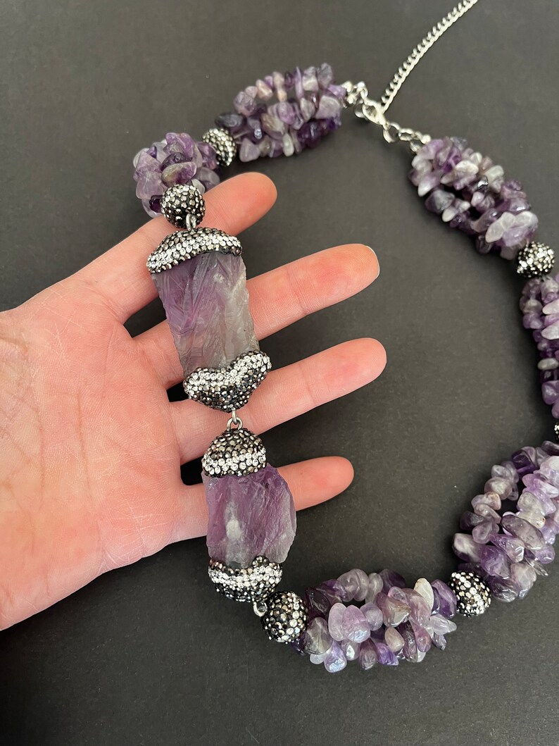 Amethyst Stone Big Bold Necklace,chunky Purple Amethyst Necklace ...