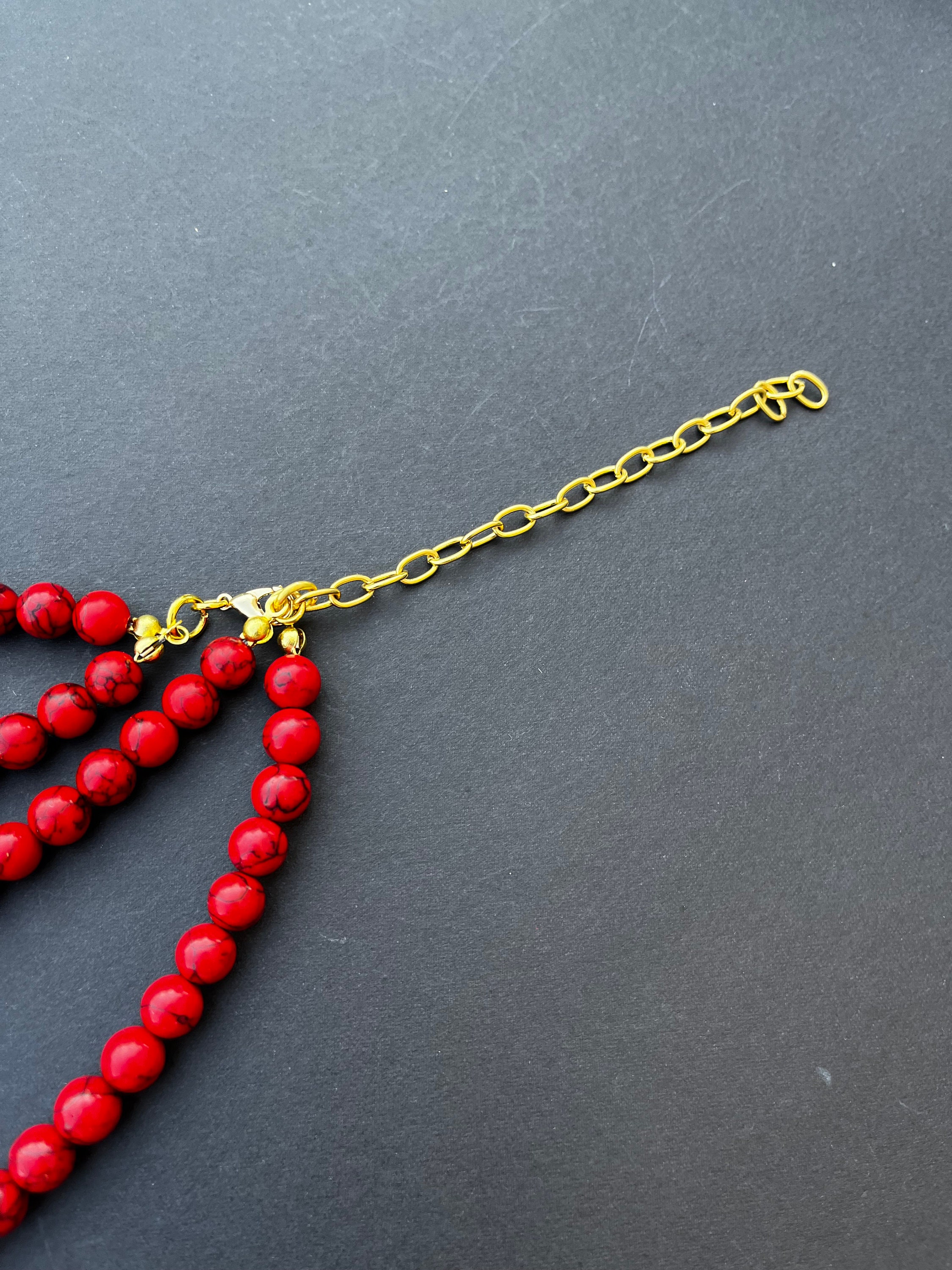 Red Howlite Stone Evil Eye Pendant Two Strand Necklace,statement ...